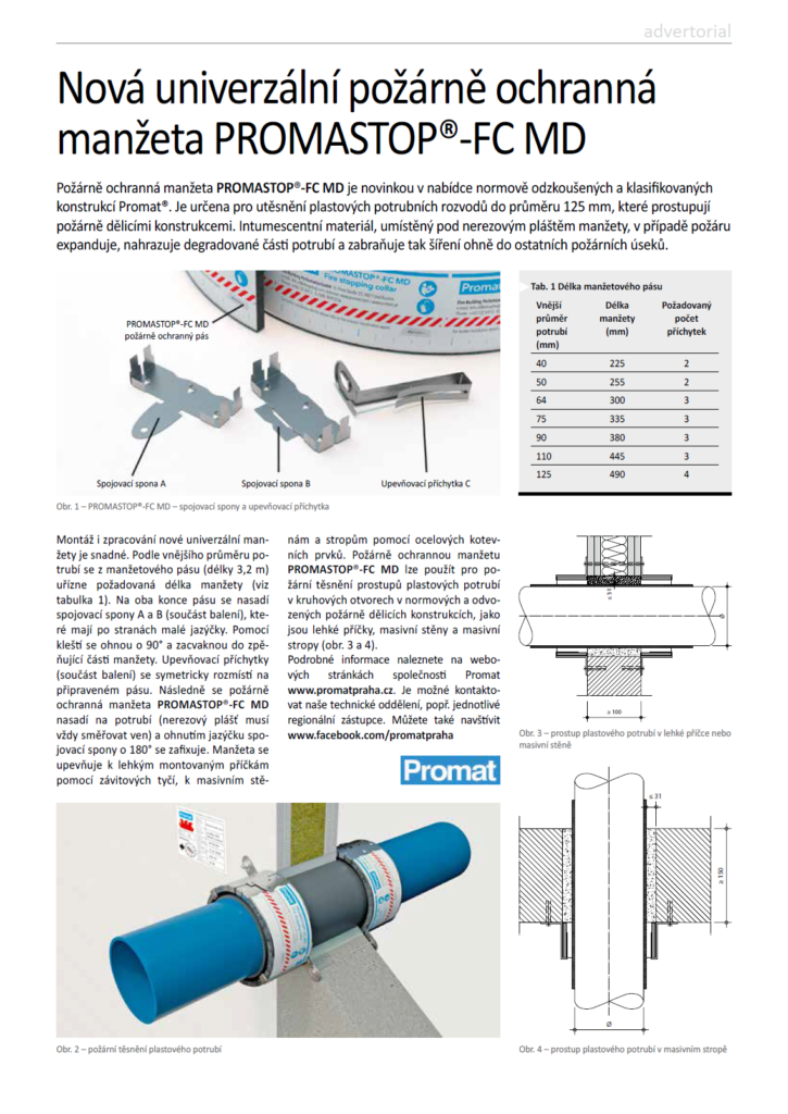 Nová univerzální požárně ochranná manžeta PROMASTOP®-FC MD - Promat Praha