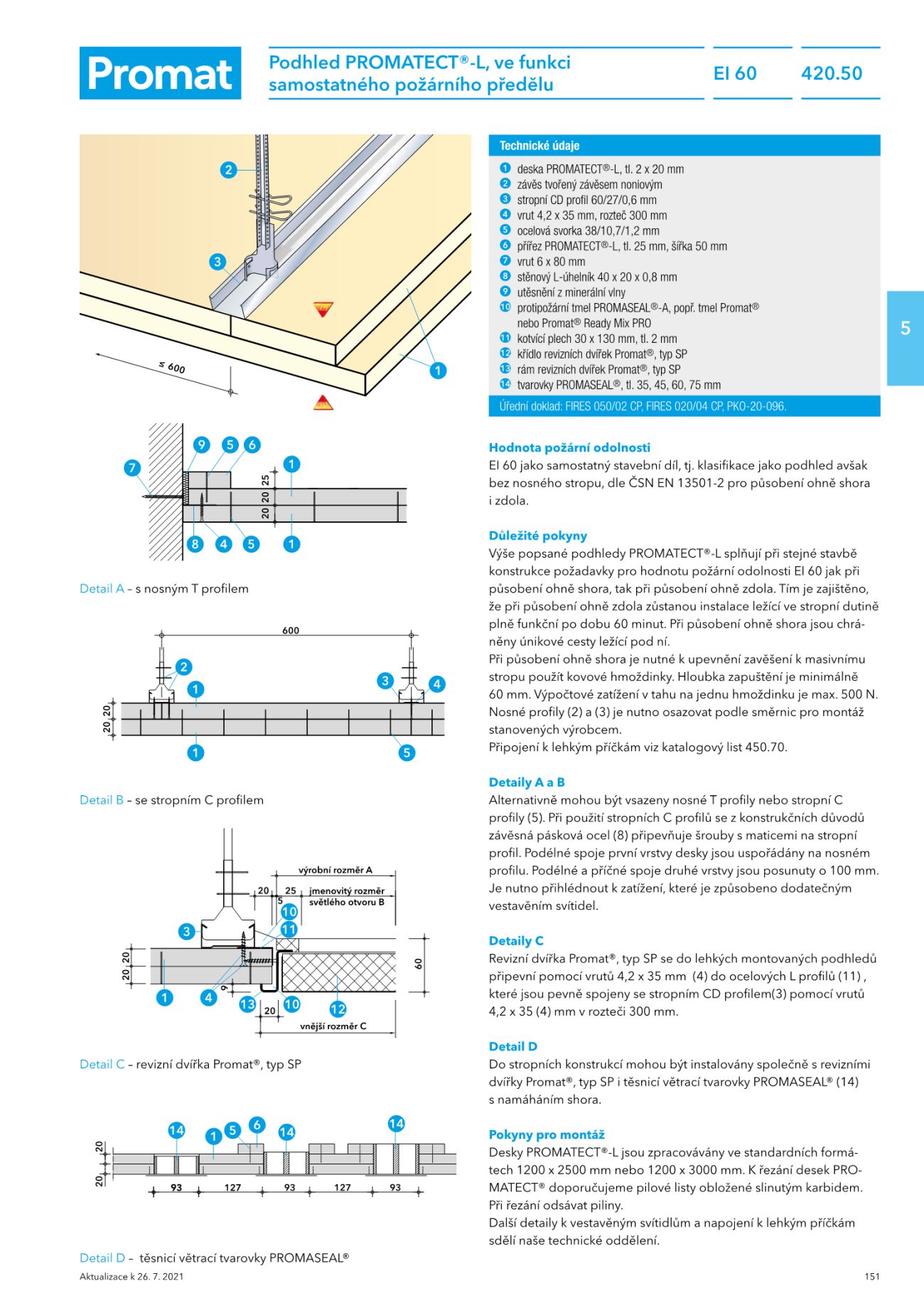 Podhled PROMATECT®-L, ve funkci samostatného požárního předělu - Promat ...