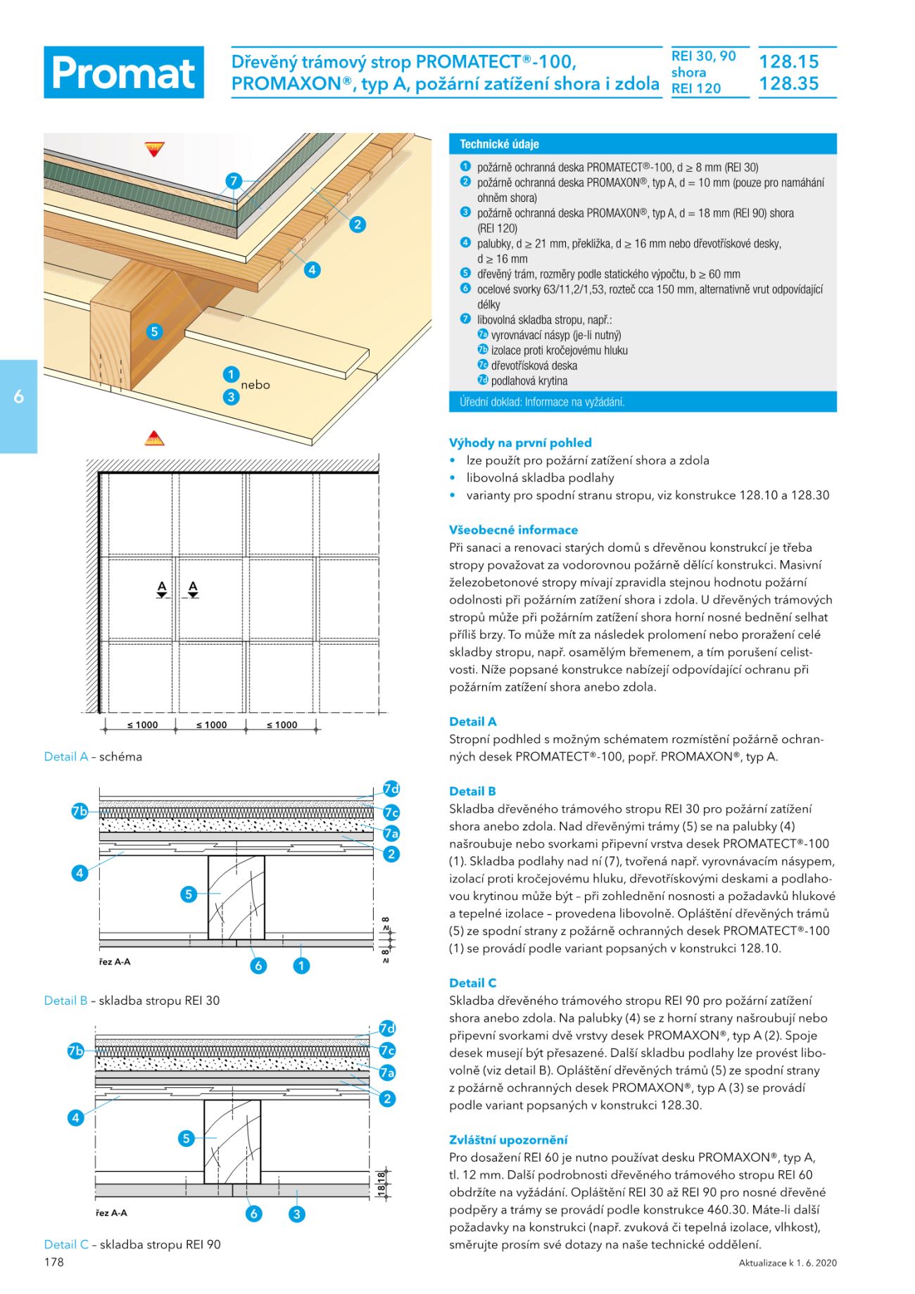 Dřevěný trámový strop PROMATECT®-100, PROMAXON®, typ A, požární ...