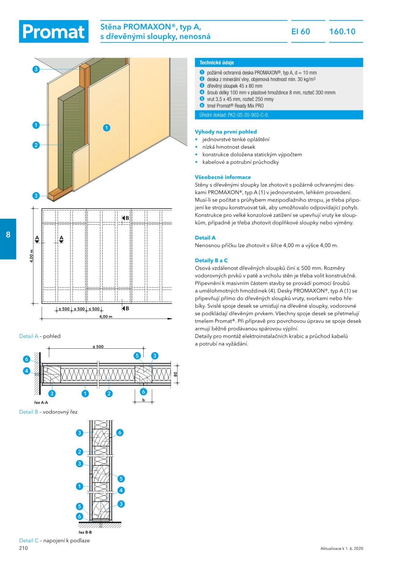 Stěna PROMAXON®, typ A, s dřevěnými sloupky, nenosná - Promat Praha