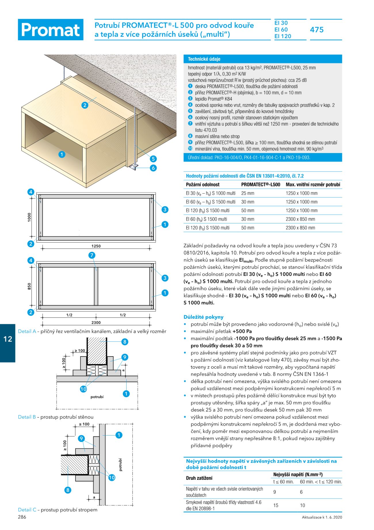Potrubí PROMATECT®-L 500 pro odvod kouře a tepla z více požárních úseků ...
