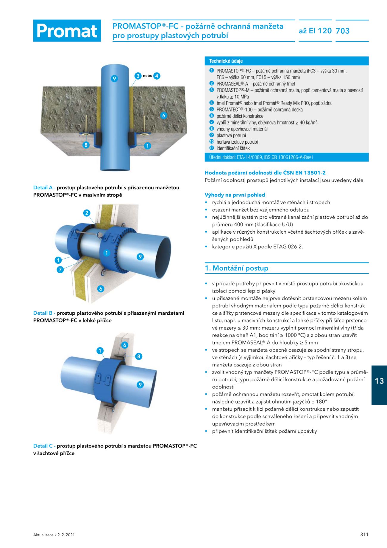 PROMASTOP®-FC – požárně ochranná manžeta pro prostupy plastových ...