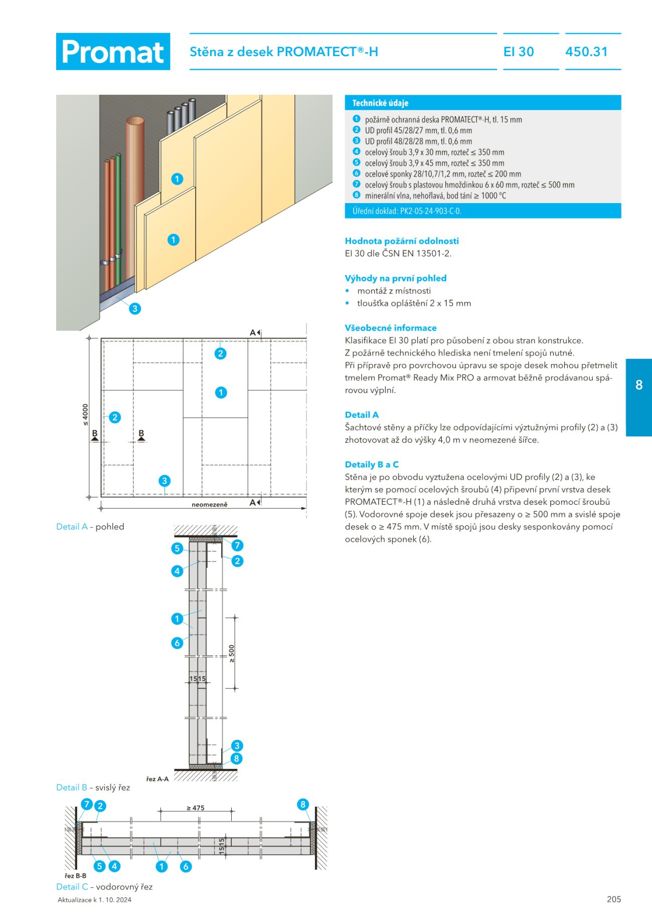 Stěna z desek PROMAXON®, typ A - Promat Praha